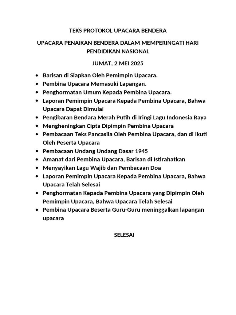 Protokol Upacara Bendera Hari Pendidikan | PDF