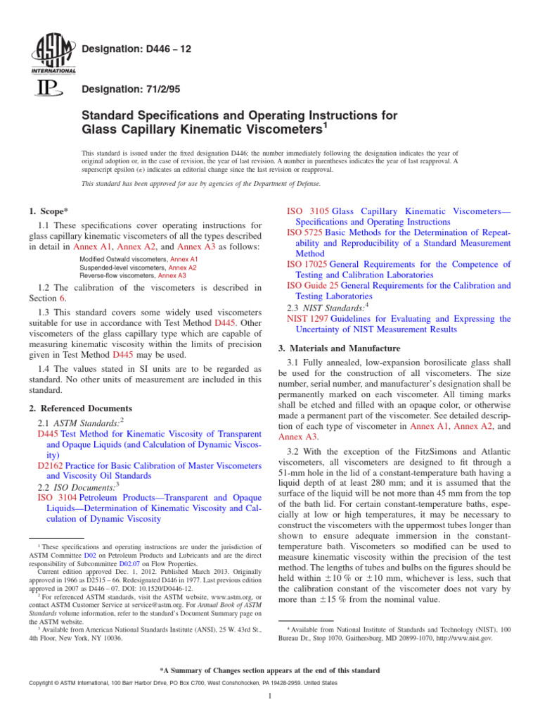 Astm D446 - 12 | PDF | Viscosity | Liquids