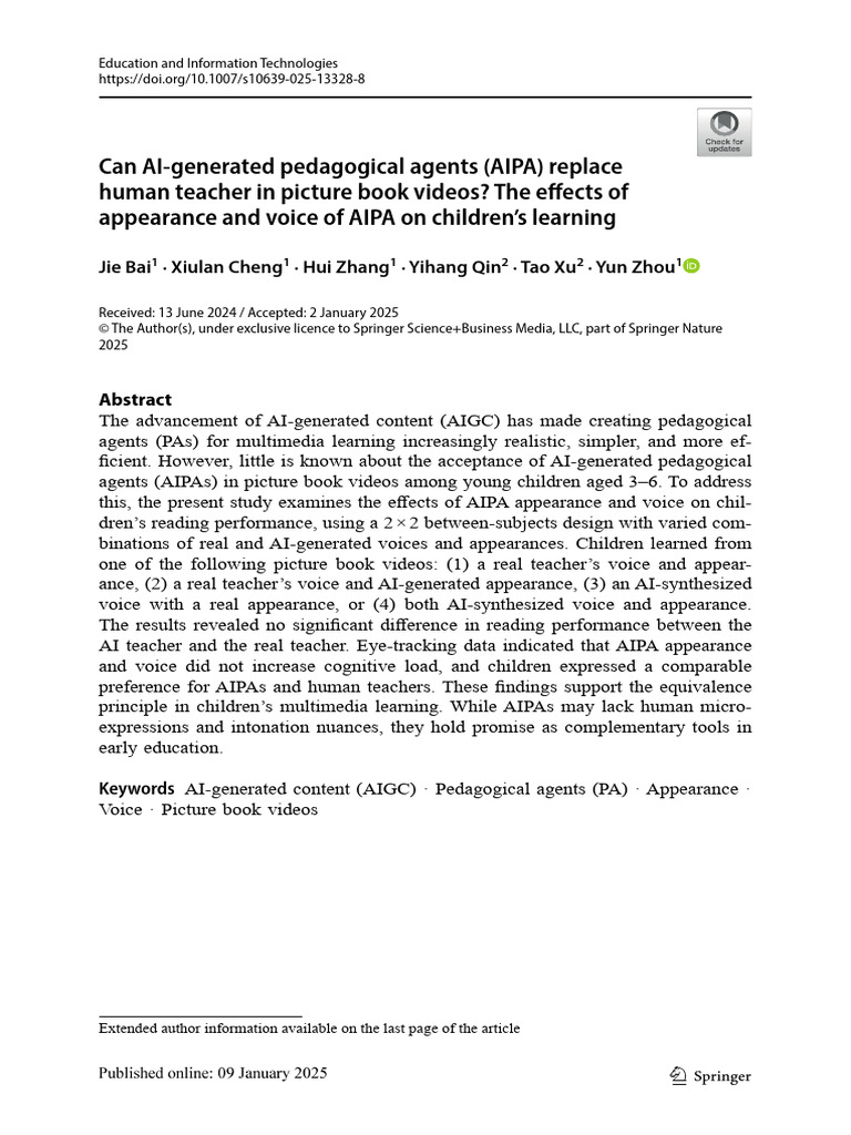 Can AI-generated Pedagogical Agents (AIPA) - G | PDF | Learning | Cronbach's Alpha