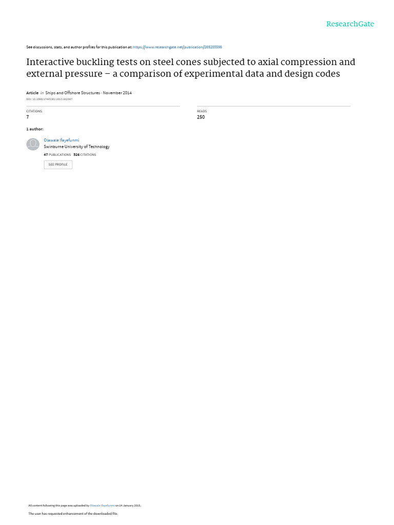 Interactivebucklingtestsonsteelconessubjectedtoaxialcompressionandexter ...