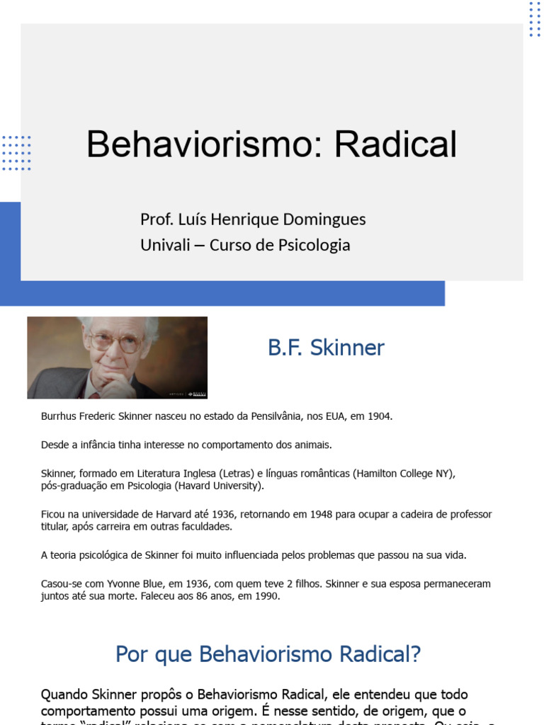 Aula 3 Behaviorismo Radical | PDF | Behaviorismo | Comportamento