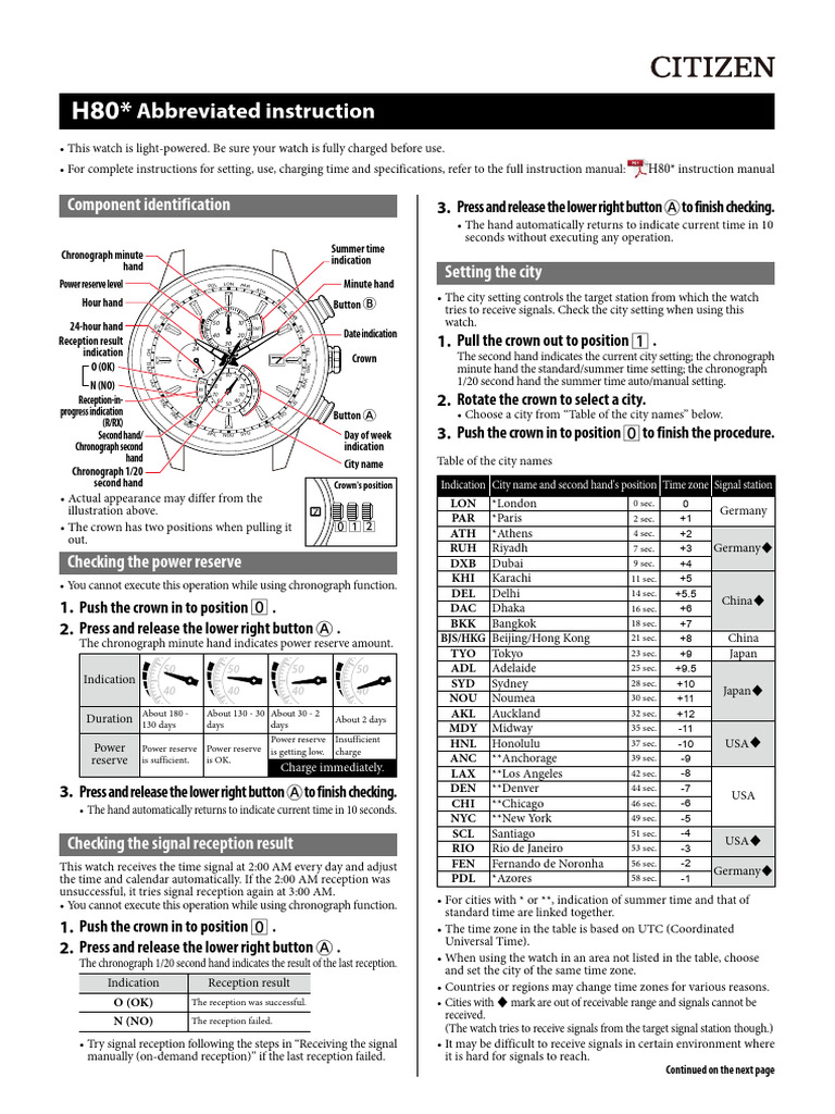 Citizen H80 Watch User Guide | PDF | Portable Tools | Watch