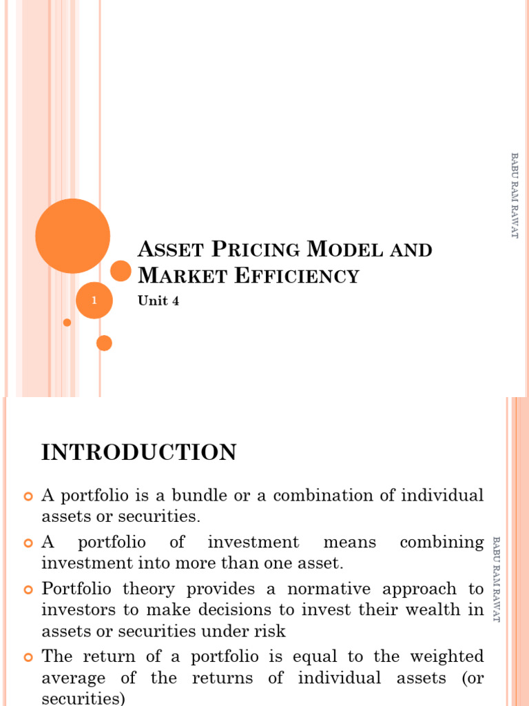 Unit 4 Asset Pricing Model and Market Efficiency | PDF | Diversification (Finance) | Financial Risk