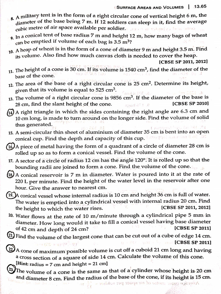 Cone & Sphere and Hemi Sphere HW For CBSE | PDF