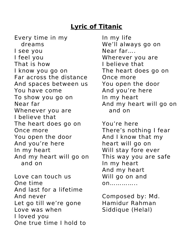 Titanic Song Lyrics Analysis | PDF