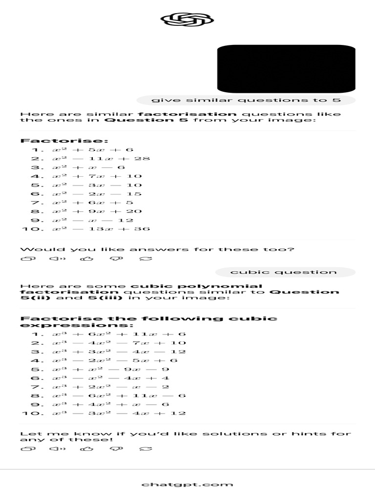 Factorisation Practice Questions Pdf