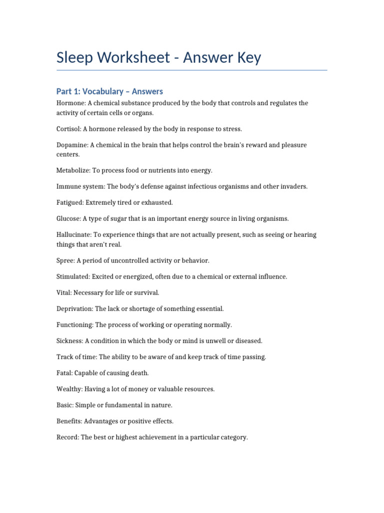 Sleep Deprivation Effects Worksheet | PDF | Sleep Deprivation | Sleep