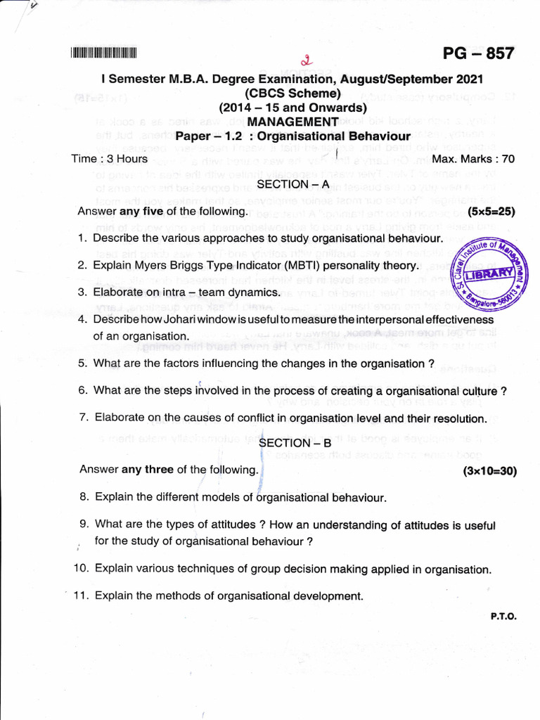 2OrganisationalBehaviour (CBCS Aug-Sept 2021) | PDF | Organizational Behavior | Behavioural Sciences