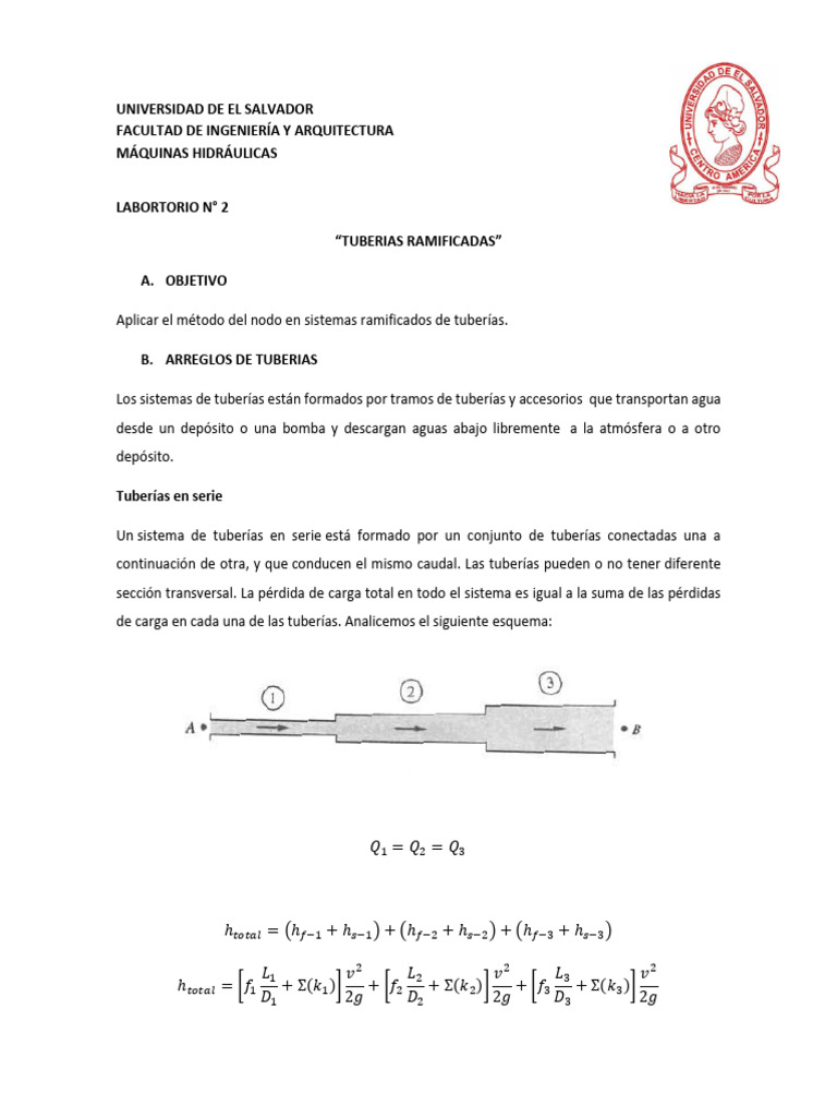 Tuberías Ramificadas en Sistemas Hidráulicos | PDF | Ecuaciones | Bomba