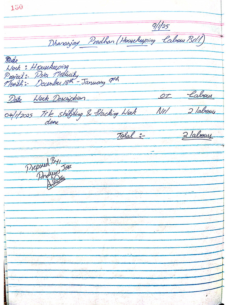 Dhananjay Pradhan (Housekeeping Labour Bill) | PDF