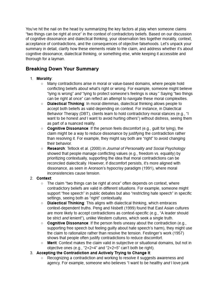 Analyzing 'Two Things Can Be Right at Once' With V... | PDF ...