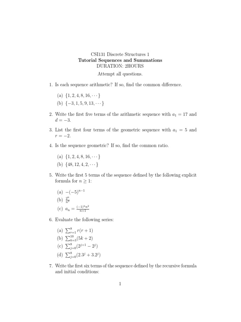 Tutorial SequencesAndSummations | PDF