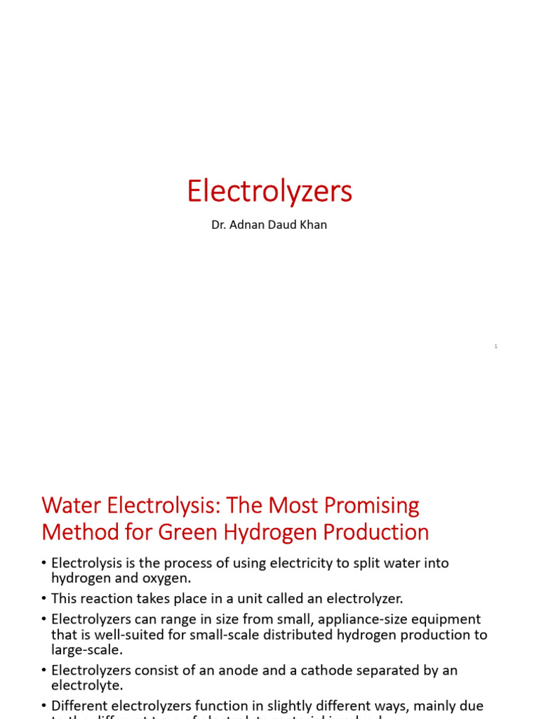 Lecture - 5 Electrolyzers | PDF | Electrolyte | Materials