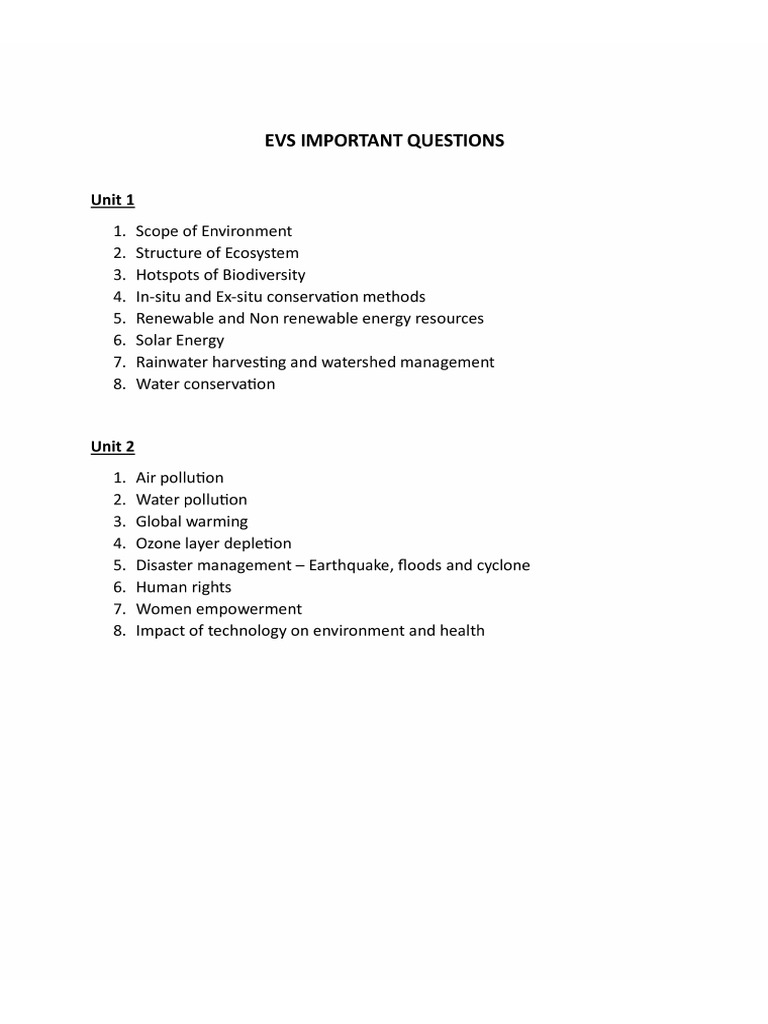 Evs Important Question and Previous Year QPs | PDF