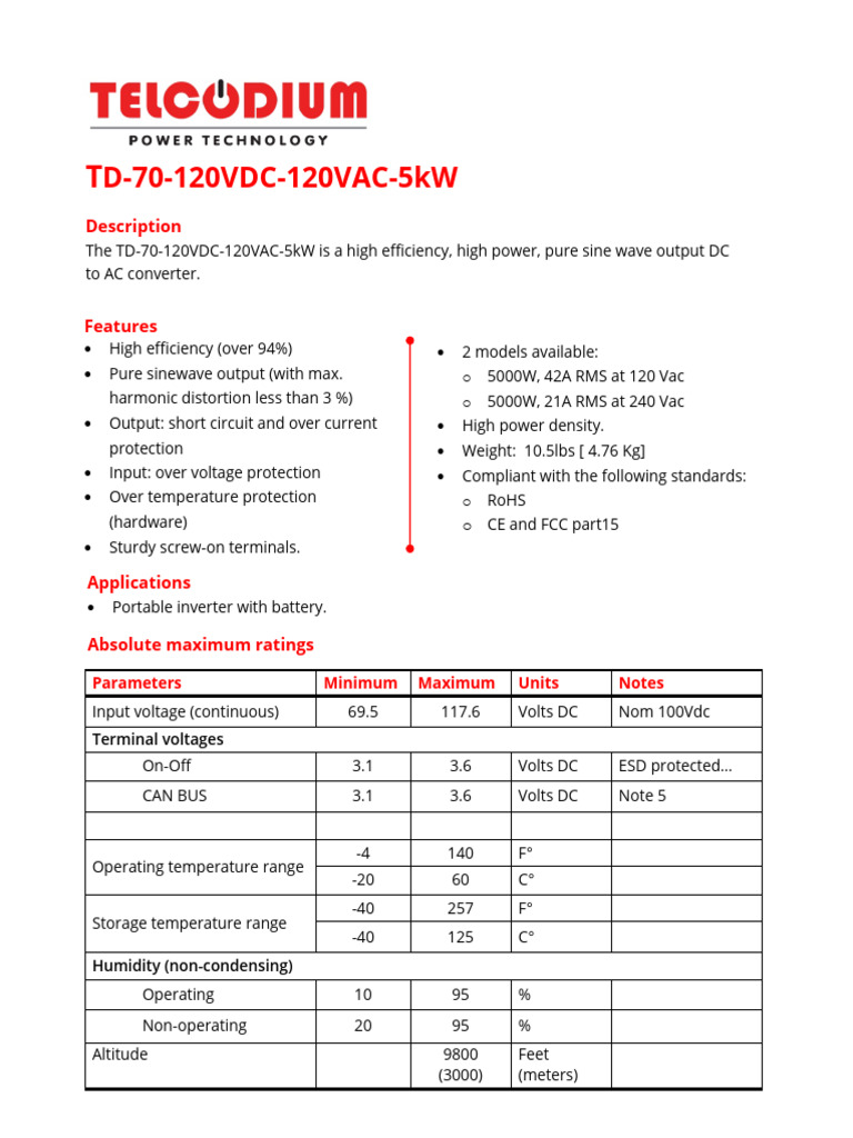 TD 70 120vdc 120vac 5kw Data Sheet | PDF | Alternating Current | Amplifier