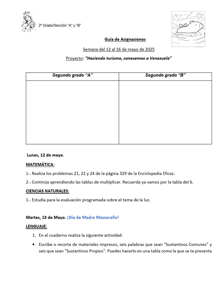 Guía de Tareas 2do Grado - 12 Al 16 de Mayo | PDF | Venezuela