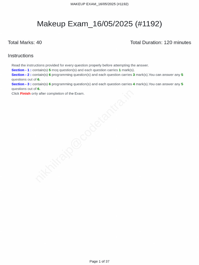 KIET 1192 Makeup-Exam 16-05-2025 | PDF