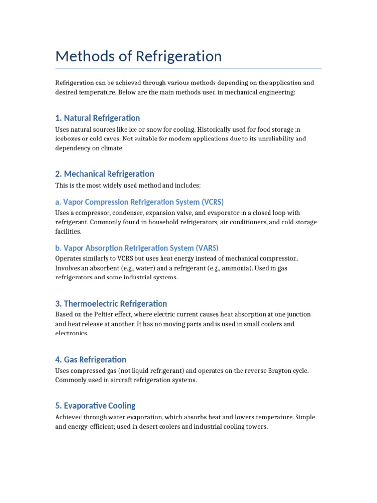 Overview of Refrigeration Methods | PDF | Refrigeration | Air Conditioning