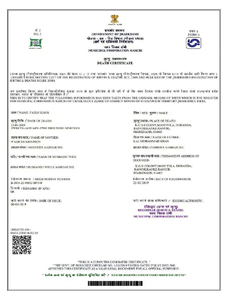 Father Death Certi | PDF