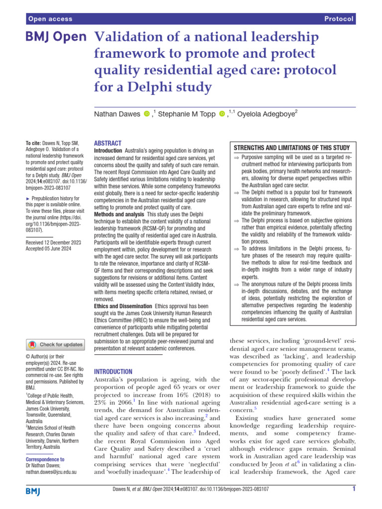 Validation of A National Leadership Framework To Promote and Protect ...