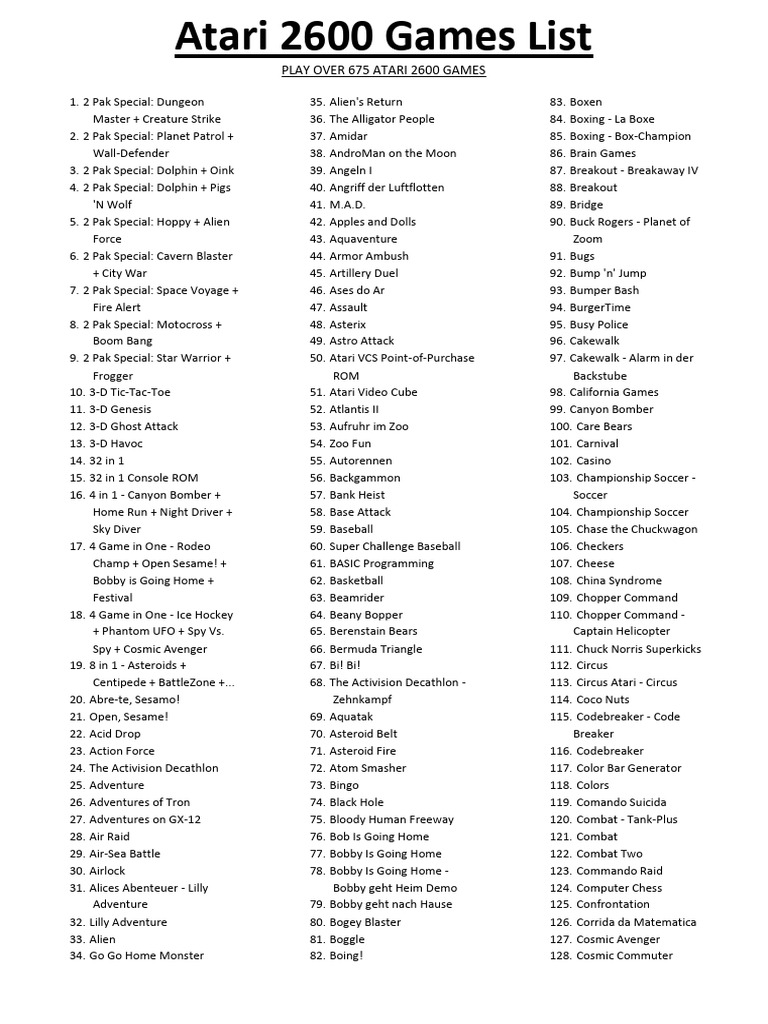 GTX Atari 2600 Game List | PDF