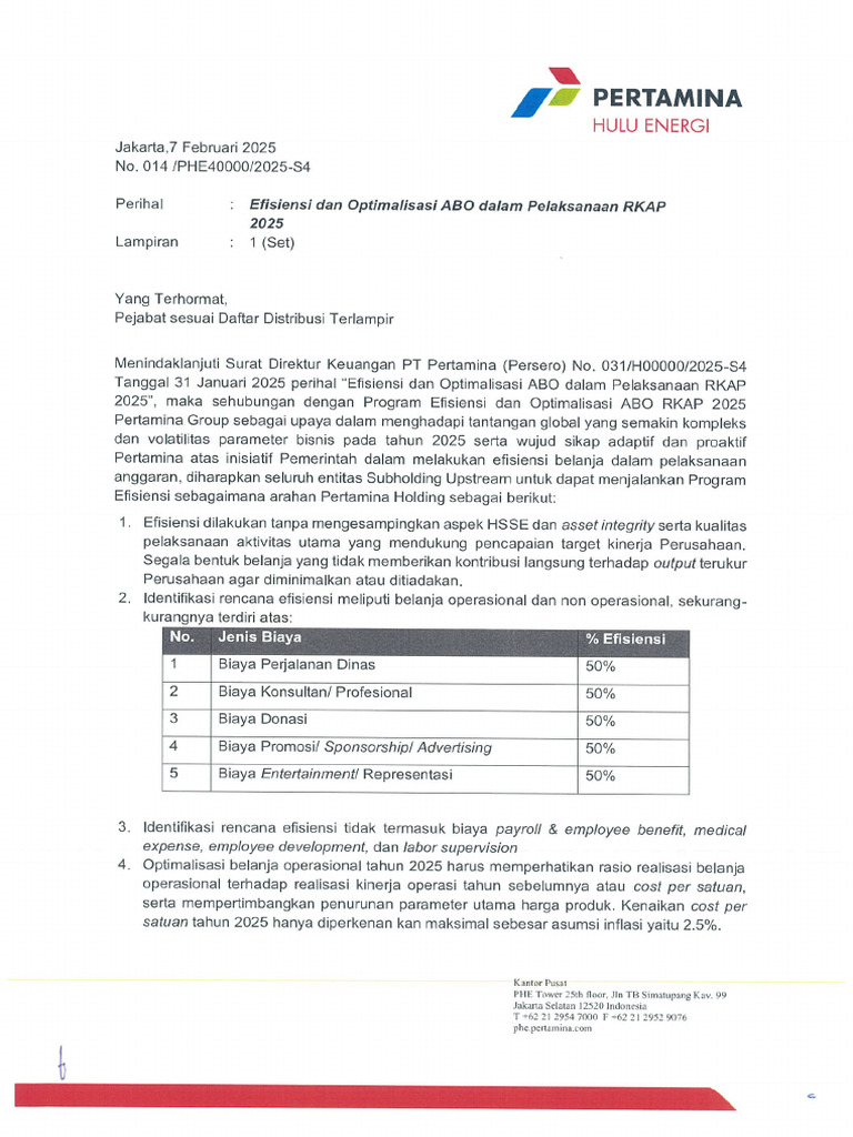 014 Efisiensi Dan Optimalisasi ABO Dalam Pelaksanaan RKAP 2025 SH Upstream | PDF