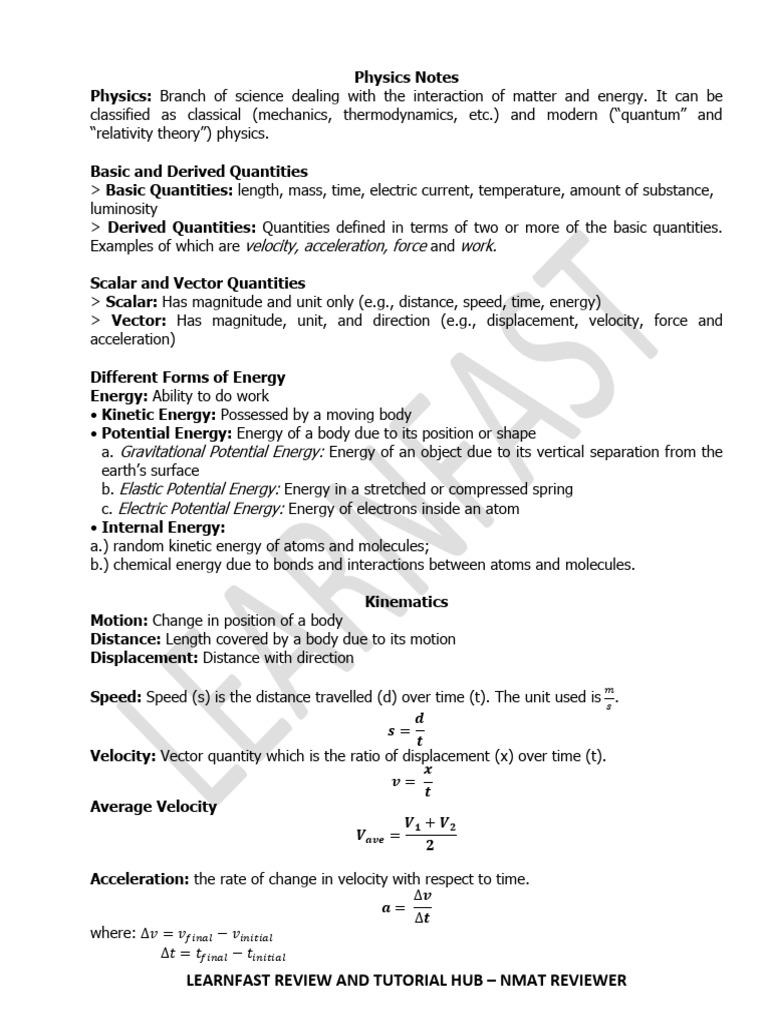NMAT Physics Review: Key Concepts | PDF | Force | Polarization (Waves)