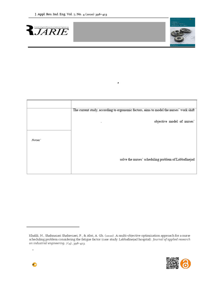 A Multi-Objective Optimization Approach For A Nurse | PDF | Mathematical Optimization | Shift Work