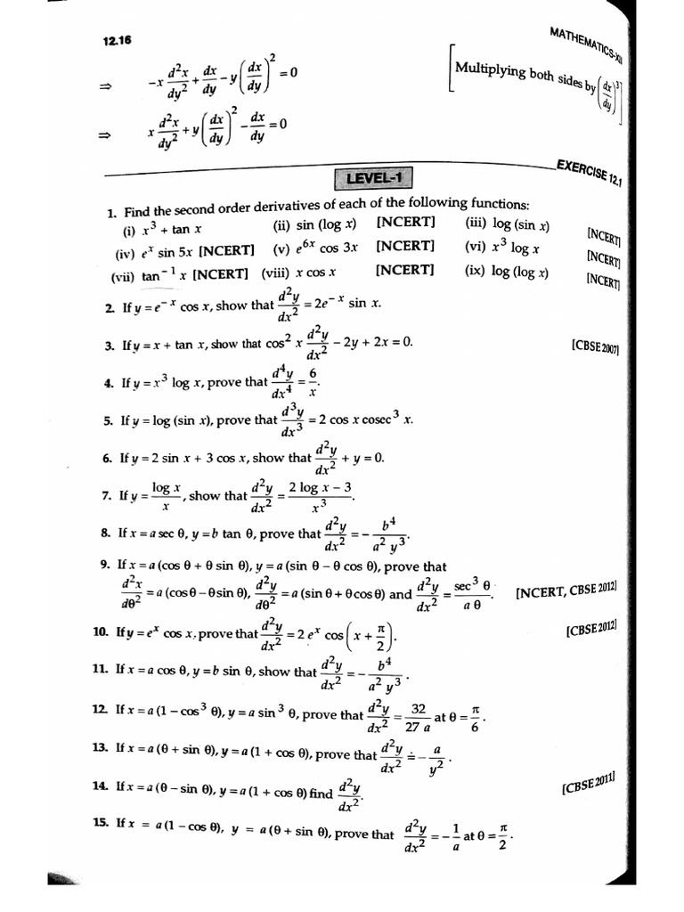 Differentiation Class 12 Maths CH 5 | PDF