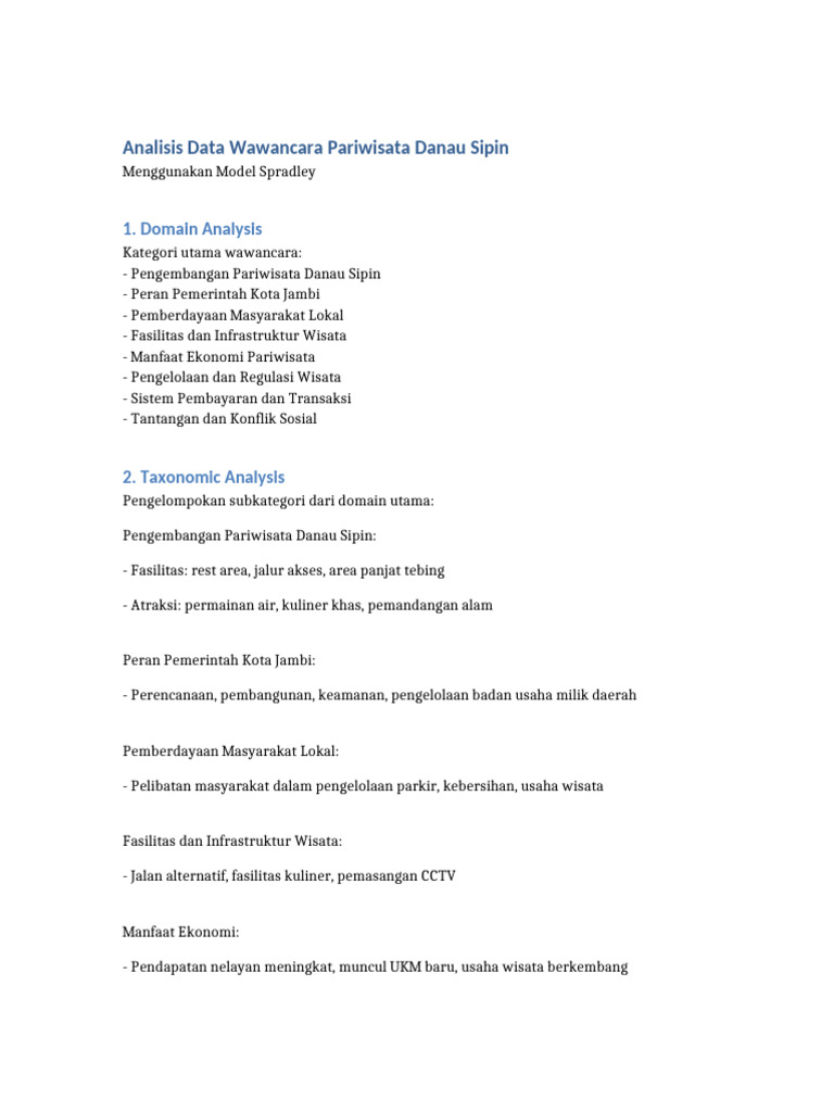 Analisis Wawancara Pariwisata Danau Sipin Spradley | PDF