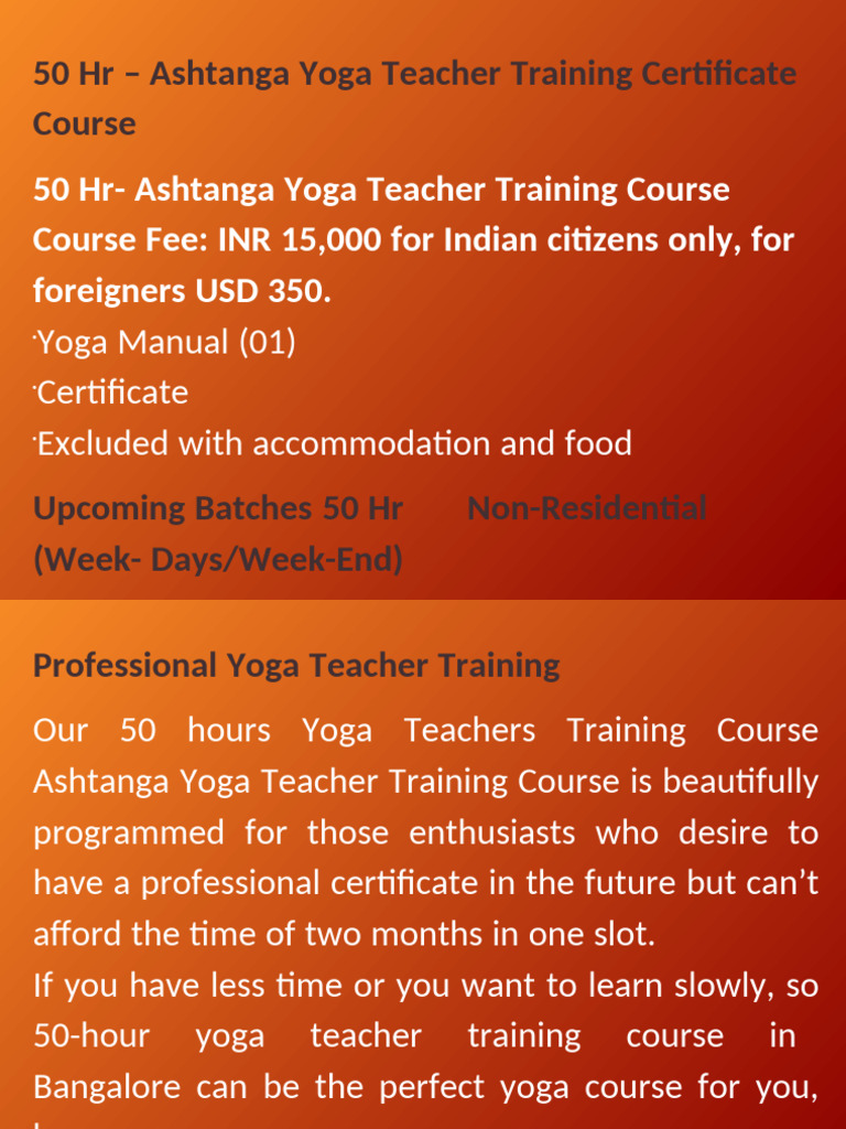 50 HR - Ashtanga Yoga Teacher Training Certificate Course | PDF | Asana ...