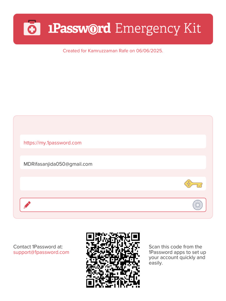 1Password Emergency Kit - Secret Key | PDF