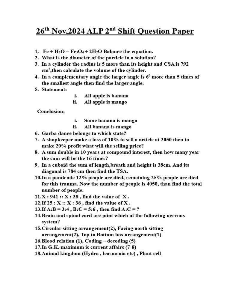 ALP Question (26th Nov 2nd Shift) | PDF