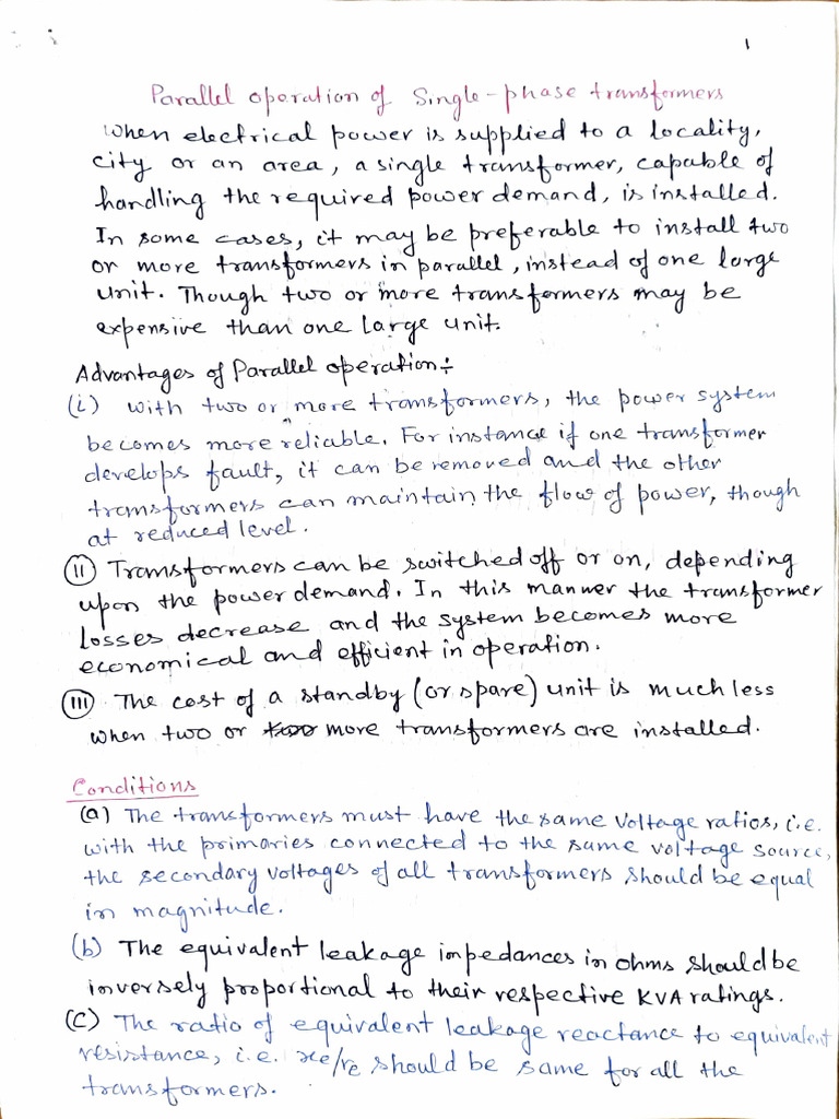 Parallel Operation of Single Phase Transformer | PDF | Physical Quantities | Electrical Engineering