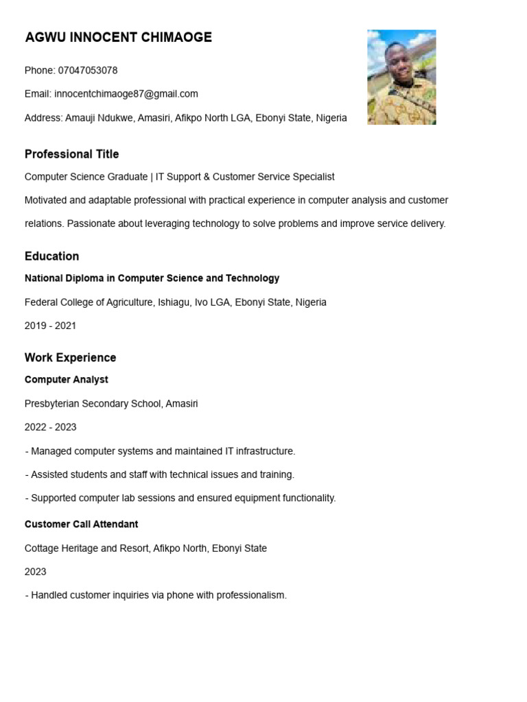 Agwu Innocent Chimaoge CV1 | PDF