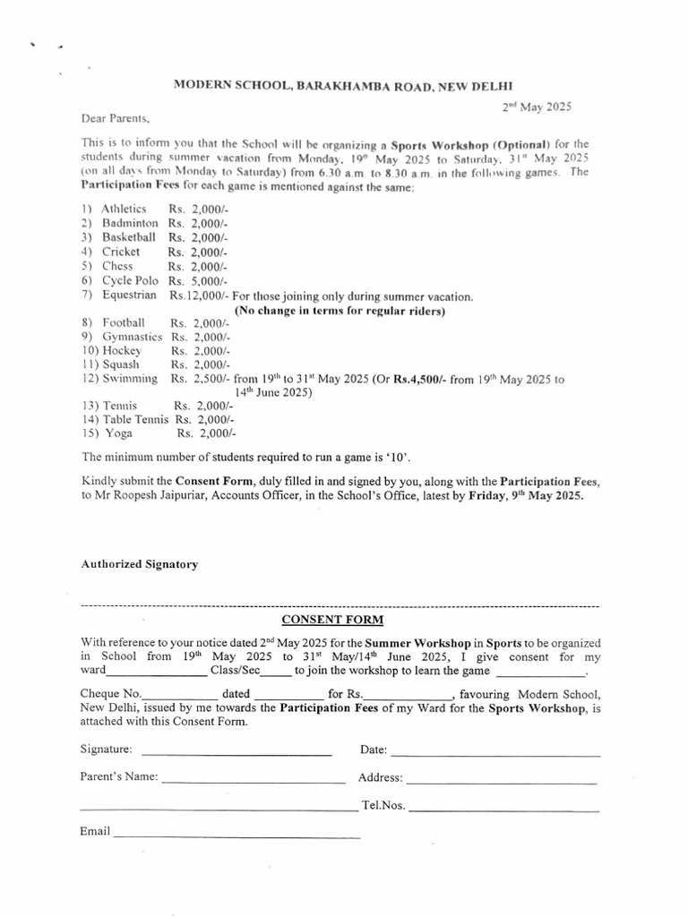 Sports Workshop Circular | PDF