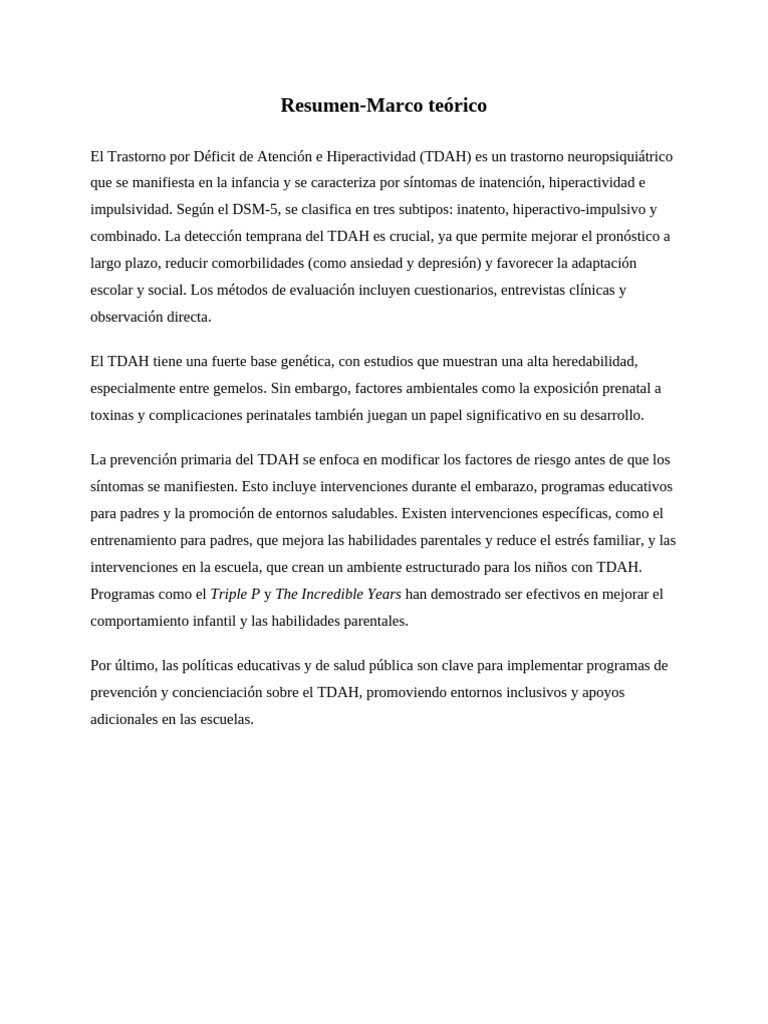 Proyecto TDAH en Niños RESUMEN | PDF