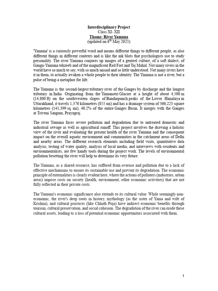 Clean Yamuna Awareness Project Guidelines | PDF | Water Pollution | Water