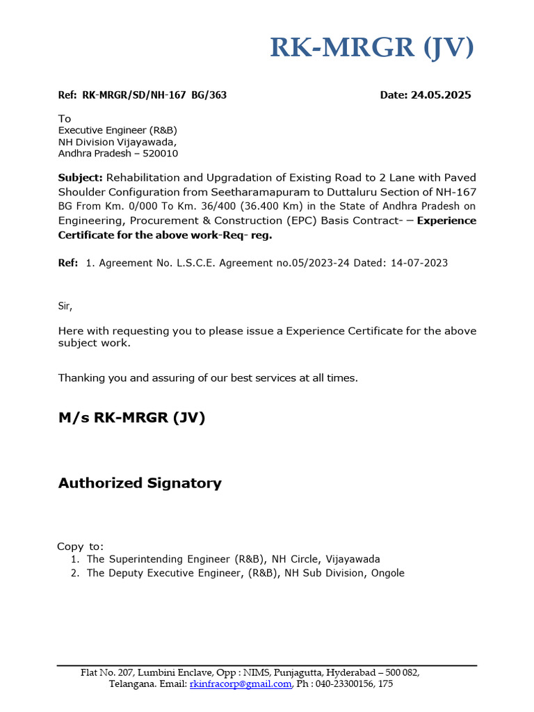 363-Experience Certificate For The Above Work-Req | PDF