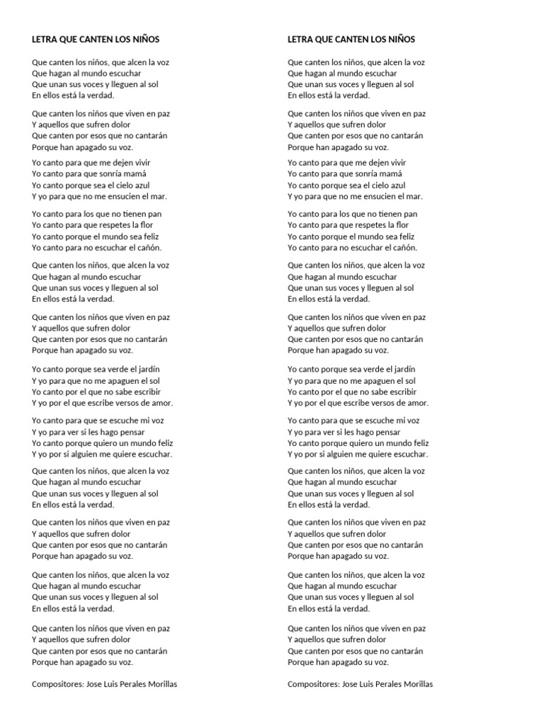 Letra Que Canten Los Niños | PDF