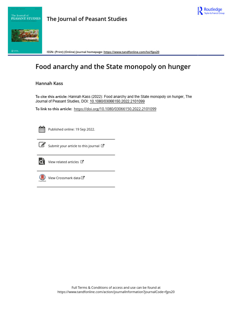 Food Anarchy and the State Monopoly on Hunger | PDF | Capitalism | Anarchy