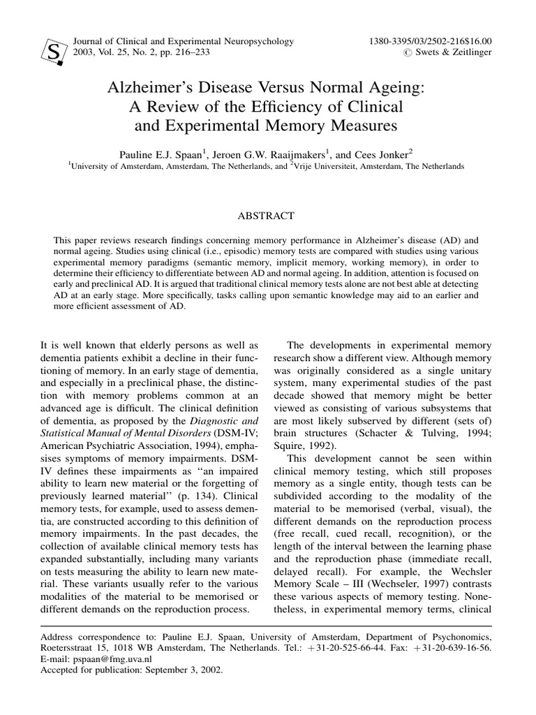 Alzheimer's Disease Versus Normal Ageing | PDF | Priming (Psychology) | Memory