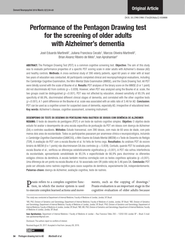 Performance of The Pentagon Drawing Test For The Screening of Older ...