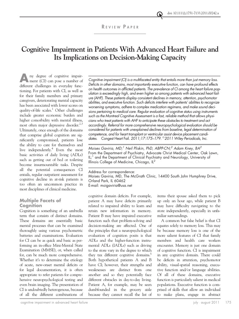 Cognitive Impairment and Cardiac Failure | PDF | Heart Failure | Heart