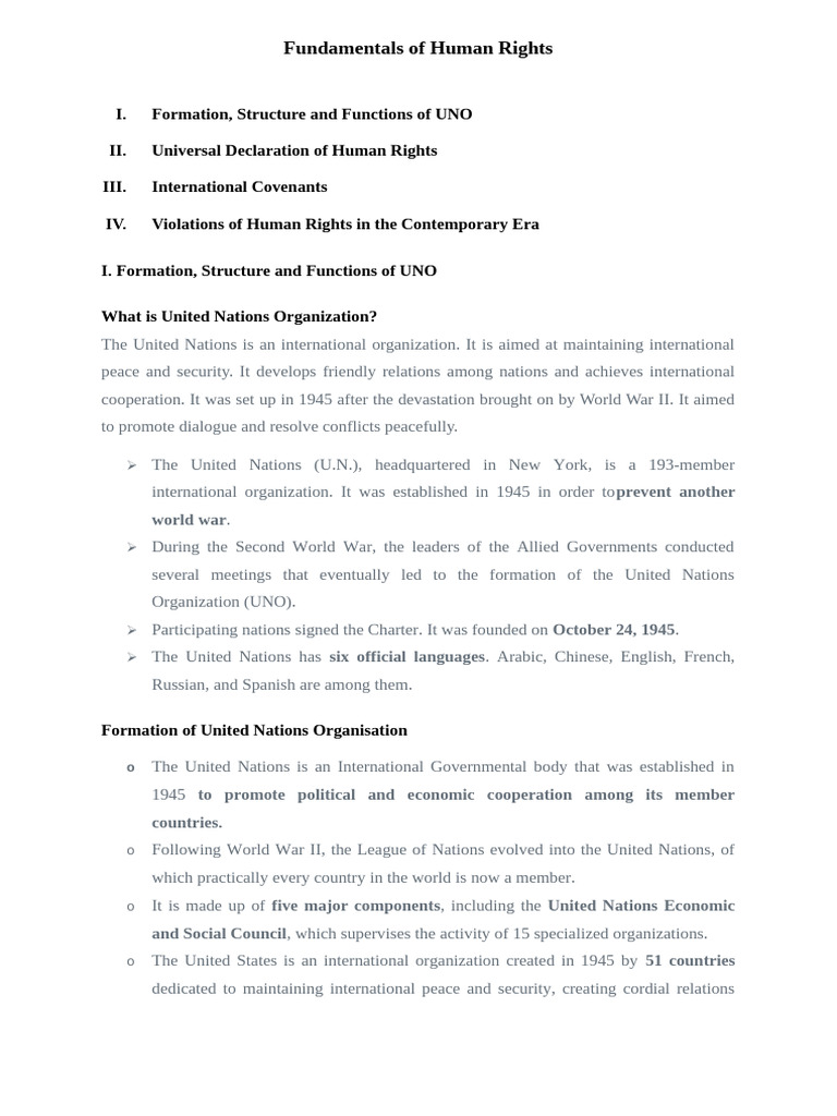 Formation, Structure and Functions of UNO | PDF | United Nations ...
