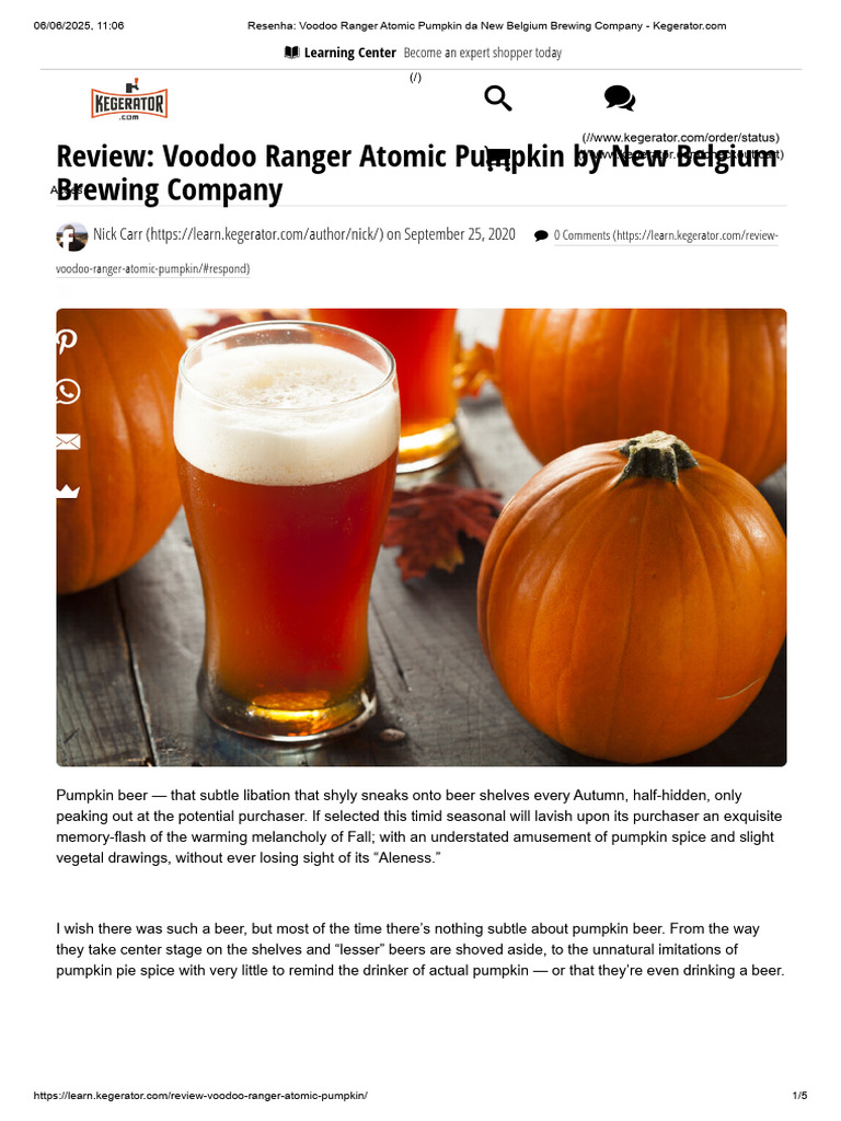 Voodoo Ranger Atomic Pumpkin: Resenha | PDF | Cerveja | Bebidas fermentadas