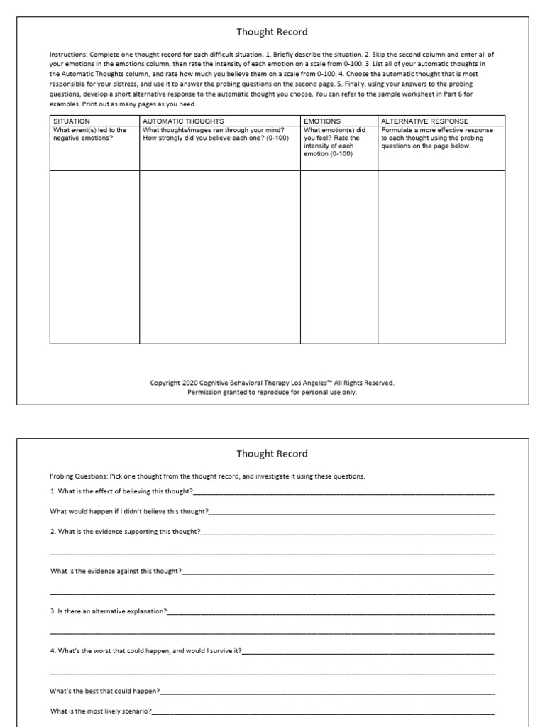 CBT Thought Record Worksheet | PDF | Thought | Emotions