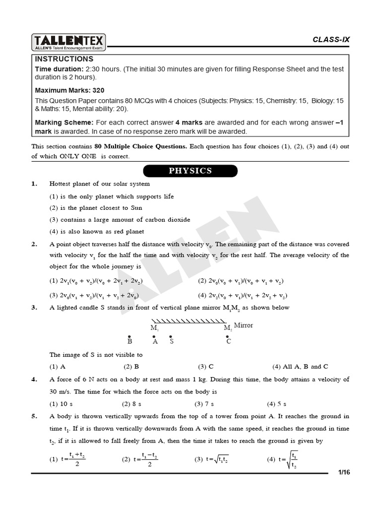 Class-IX - Tallentex Sample Paper (1) - Removed | PDF | Planets | White ...