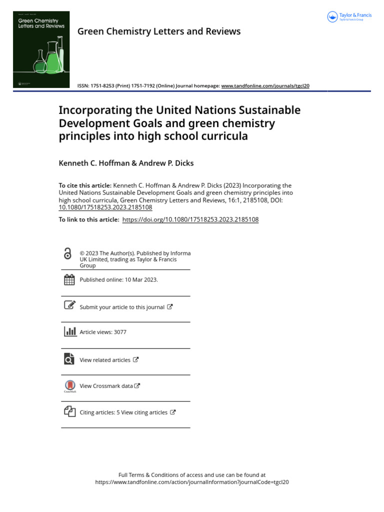 Integrating Sustainable Goals in Chemistry | PDF