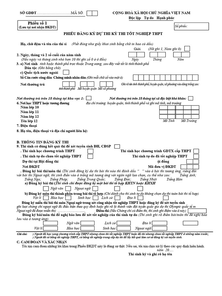 Mau Phieu 01 Du Thi Tot Nghiep THPT 2025 | PDF